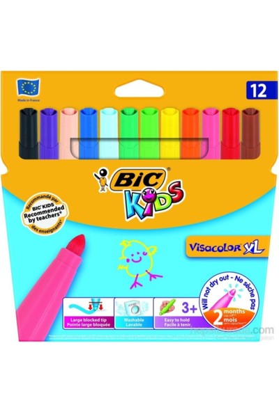 Bic Visa Yıkanabilir 12'li Jumbo Keçeli Boya Kalemi
