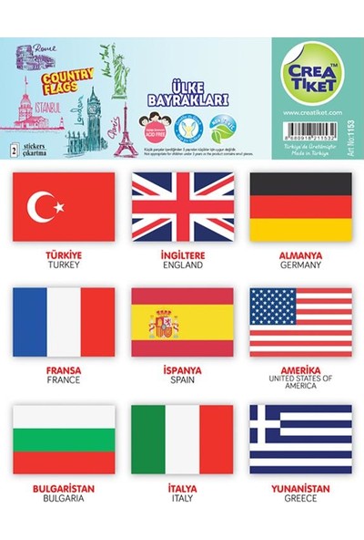 Crea Sticker Ülke Bayrakları 18 Bayraklı Etiket