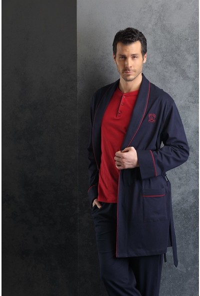 D's Damat Erkek 5'li Set Lacivert Röpteşambır Çeyizlik Pijama Takım