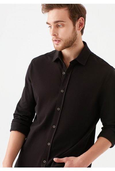 Mavi Erkek Siyah Örme Gömlek 021638-900