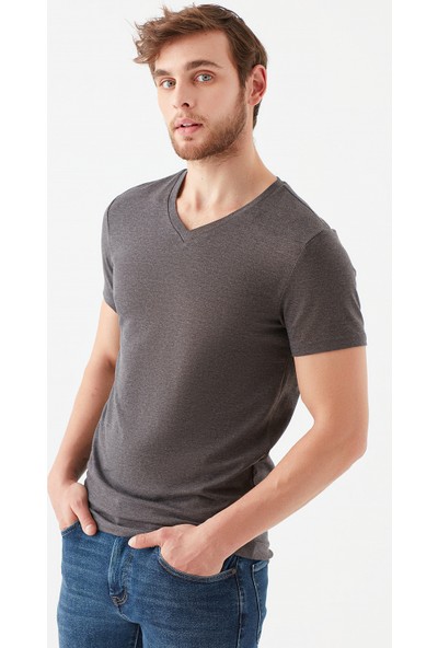 Mavi Erkek V Yaka Streç Gri Basic Tişört 061748-24398