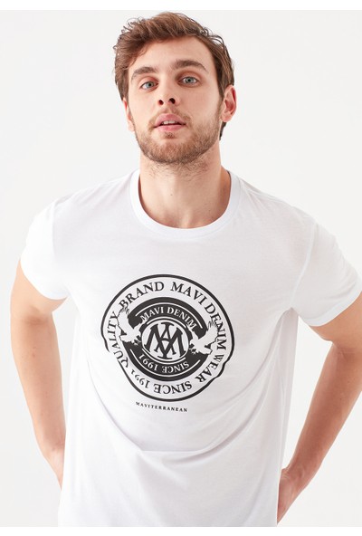 Mavi Erkek Mavi Logo Baskılı Beyaz Tişört 065168-620