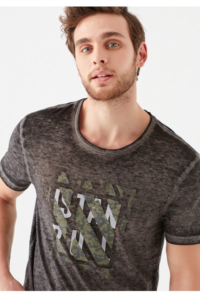 Mavi Erkek Break Rules İstanbul Baskılı Gri Tişört 066287-31488