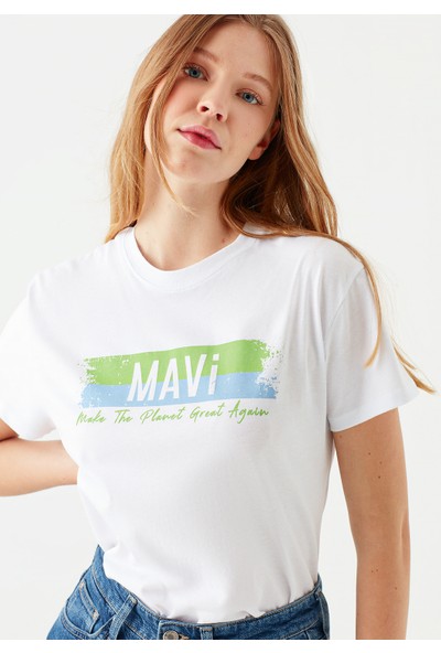 Mavi Kadın Doğa Dostu Make The Planet Great Again Baskılı Tişört 168752-620 Mavi Kadın Doğa Dostu Make The Planet Great Again Baskılı Tişört 168752-620