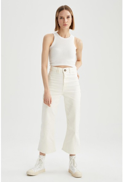 Defacto Geniş Paça Yüksek Bel Kapri Pantolon U0441AZ21SP Defacto Geniş Paça Yüksek Bel Kapri Pantolon U0441AZ21SP