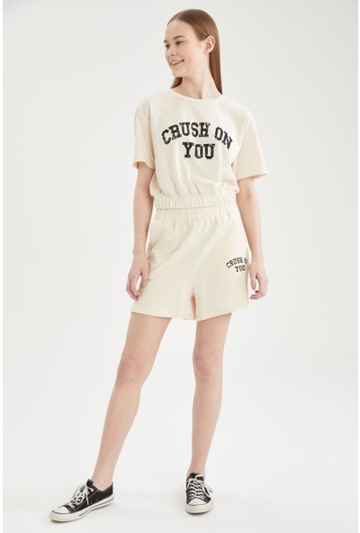 Defacto Beli Lastikli Slogan Baskılı Şort U5941AZ21SP