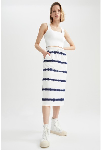 DeFacto Yüksek Bel Batik Desenli Midi Boy Etek U7387AZ21SM
