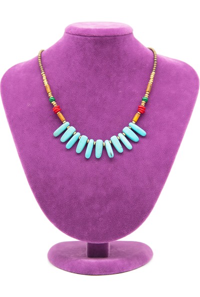 Yodalab Store Pirinç, Turkuaz Taşlı Otantik Model Kolye Yodalab Store Pirinç, Turkuaz Taşlı Otantik Model Kolye