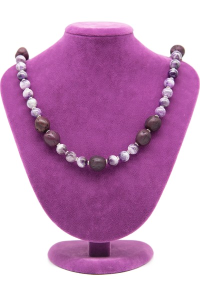 Yodalab Store Ahşap Boncuklu& Ametist Taşlı Kolye