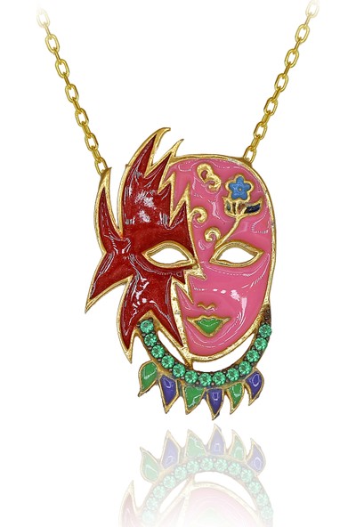 Takı Boom Yeşil Taşlı Mineli Rengarenk Maske Gümüş Kolye Takı Boom Yeşil Taşlı Mineli Rengarenk Maske Gümüş Kolye