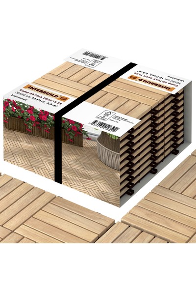 Interbuild “Gerçek Tik” Klasik Kilitli Karo Deck ,Yüzeyi İşlenmemiş 30×30 cm (10'lu Paket) 12 Çıtalı Interbuild “Gerçek Tik” Klasik Kilitli Karo Deck ,Yüzeyi İşlenmemiş 30×30 cm (10'lu Paket) 12 Çıtalı