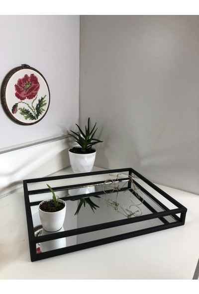 Markimo Home Siyah Aynalı Tepsi - Dekoratif Tepsi - Siyah Dikdörtgen Profil Büyük Boy