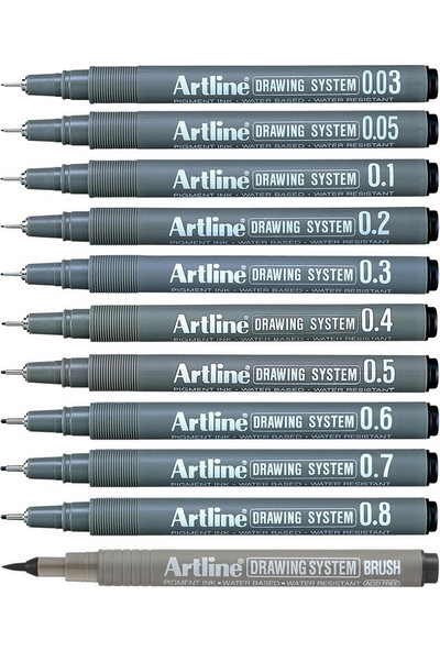 Artline Çizim Kalemi 11'li Brush-0,03-0,05-0,1-2-3-4-5-6-7-8