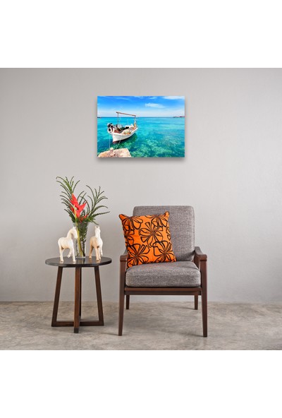 Pastel Tablo Deniz Sandal Manzara Tek Parça Kanvas Tablo