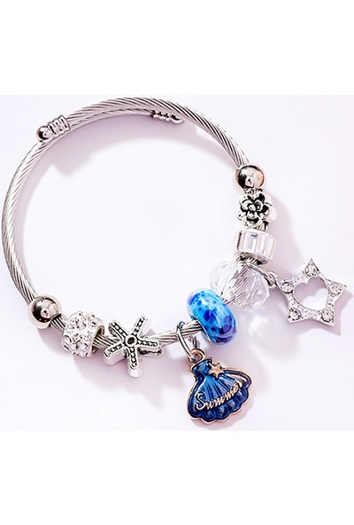 Chavin Mavi Deniz Kabuğu Yıldız Charm Çelik Bayan Bileklik EK10MV