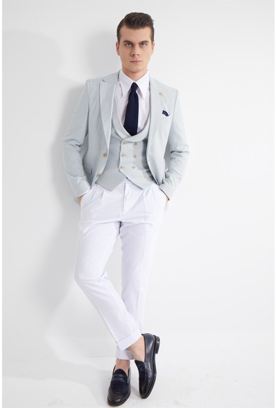 Fc Plus Mavi Erkek Yelekli Ceket - Slım Fıt Fc Plus Mavi Erkek Yelekli Ceket - Slım Fıt