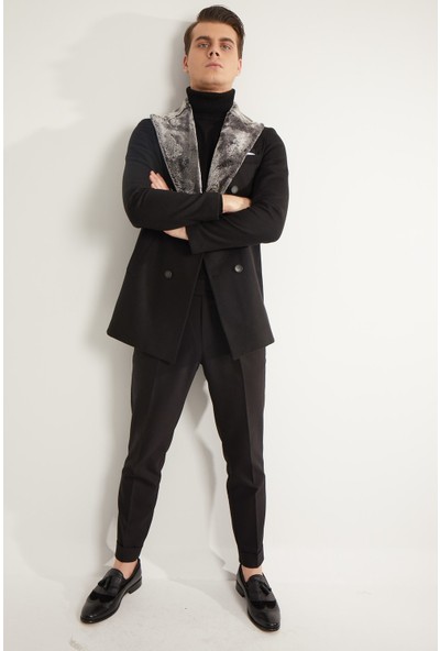 Fc Plus Siyah Sivri Yaka Erkek Kaban - Slım Fıt Fc Plus Siyah Sivri Yaka Erkek Kaban - Slım Fıt