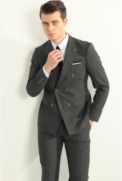 Fc Plus 5101 Mafya Çizgili Kruvaze Takım Elbise