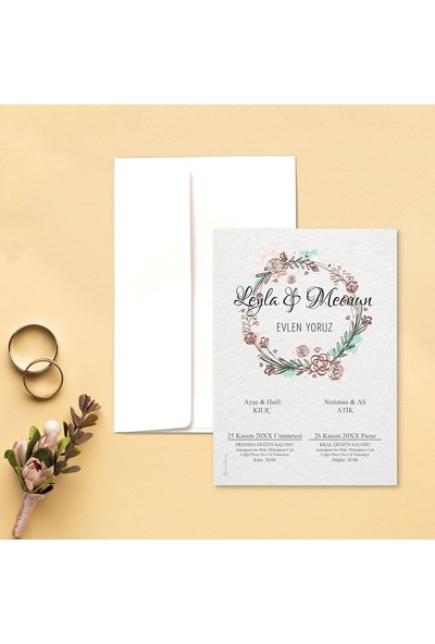 Otuz9 Beyaz Zarflı Davetiye Düğün - Nişan - Kına - Nikah (100 Adet)