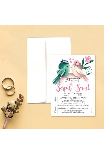 Otuz9 Beyaz Zarflı Davetiye Düğün - Nişan - Kına - Nikah (100 Adet)