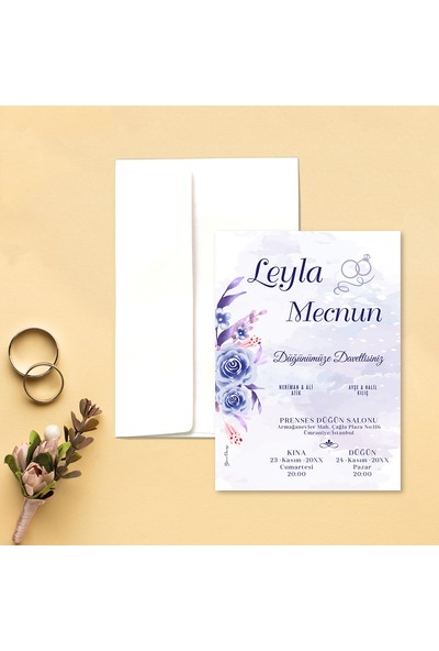 Otuz9 Beyaz Zarflı Davetiye Düğün - Nişan - Kına - Nikah (100 Adet)