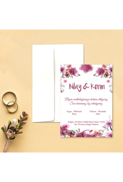 Beyaz Zarflı Düğün - Nişan - Kına - Davetiye (100 Adet)