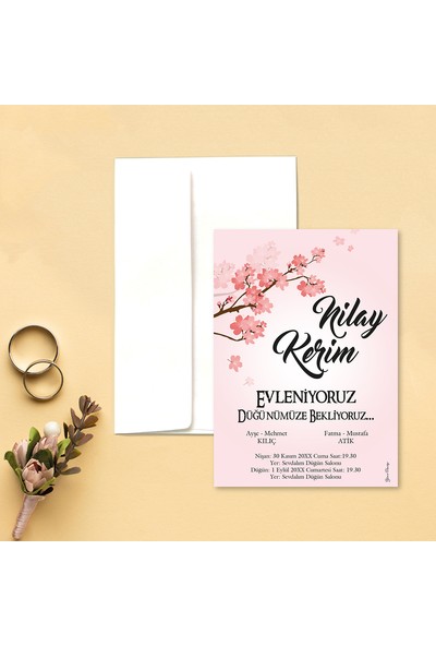 Otuz9 Beyaz Zarflı Davetiye Düğün - Nişan - Kına - Nikah (100 Adet)