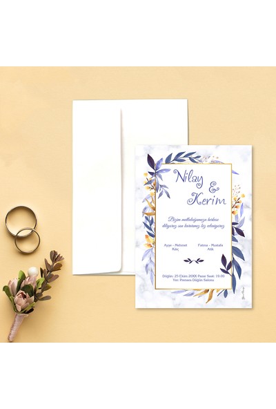 Otuz9 Beyaz Zarflı Davetiye Düğün - Nişan - Kına - Nikah (100 Adet)