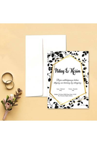 Otuz9 Beyaz Zarflı Davetiye Düğün - Nişan - Kına - Nikah (100 Adet)