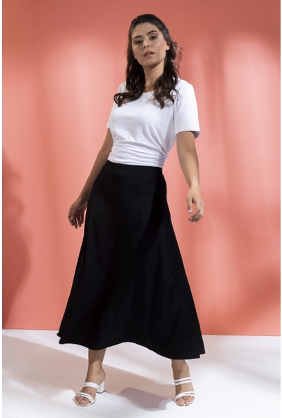 Hepisize Viskon Likralı Kumaş Günlük Siyah Renk Etek
