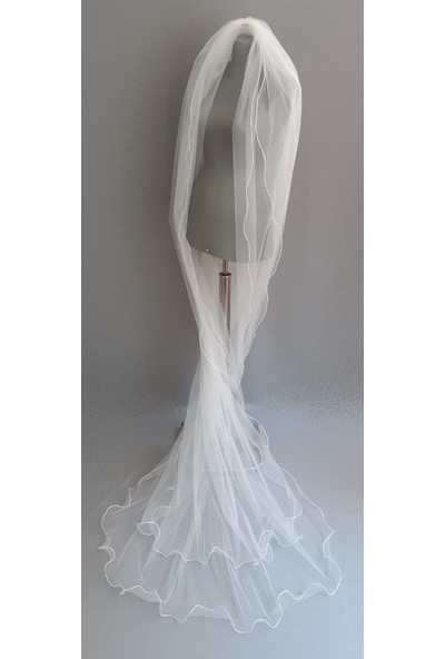 Suzanna Moda Kenarı Şeritli Uzun Hayal Tül Duvak 2mt 20CM Boy Çift Kat 1mt 50CM Eni