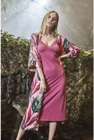 Monamise Kadın Vişne Sabahlıklı Gecelik Takım 21033