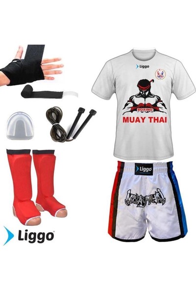 Liggo Kick Boks Muay Thai Şort Tişört Kaval Koruyucu Full Set Liggo Kick Boks Muay Thai Şort Tişört Kaval Koruyucu Full Set