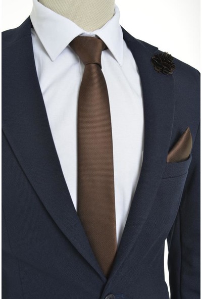 Brianze Kahverengi Kravat Mendil Yaka Çiçeği Set Brianze Kahverengi Kravat Mendil Yaka Çiçeği Set