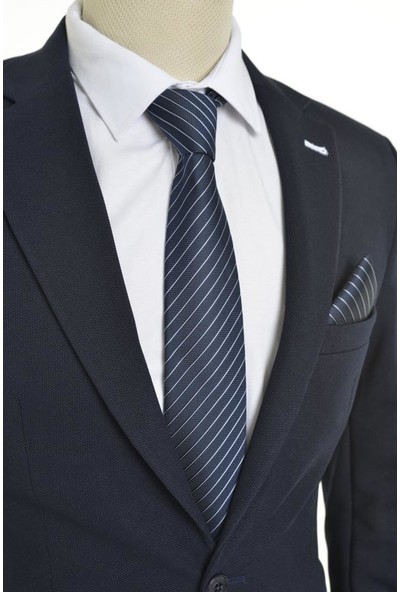 Brianze Çizgili Desen Mendilli Kravat