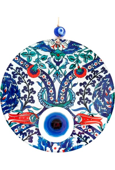 Mixperi Topkapı Çini Desenli Lale Çiçekli Füzyon Cam 23 Santimetre Nazar Boncuklu Duvar Süsü