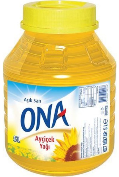 Ona Ayçiçek Yağı Geniş Ağızlı Ped Şişe 5 Lt