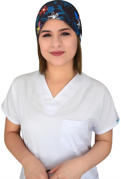 Nur Ortopedi Lacivert Çiçekli Doktor Hemşire Hastane Medikal Cerrahi Bone