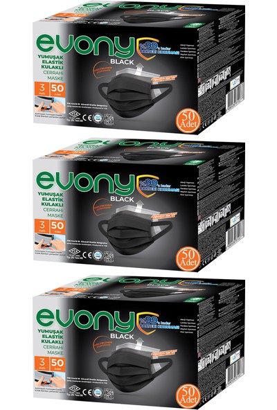 Evony Siyah Elastik Kulaklı Maske 150 Adet Evony Siyah Elastik Kulaklı Maske 150 Adet