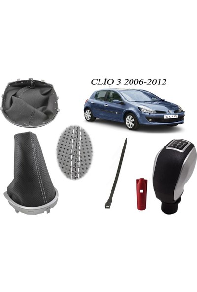Vtskörük Renault Clio 3 Vites Körüğü+Spor Topuz Delikli Deri Gri Dikiş+Spor Topuz Gri Cam Kapak Vtskörük Renault Clio 3 Vites Körüğü+Spor Topuz Delikli Deri Gri Dikiş+Spor Topuz Gri Cam Kapak