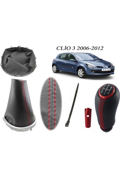 Vtskörük Renault Clio 3 Vites Körüğü + Deri Topuzu Kırmızı Dikiş + Deri Topuz Kırmızı Kapak Vtskörük Renault Clio 3 Vites Körüğü + Deri Topuzu Kırmızı Dikiş + Deri Topuz Kırmızı Kapak
