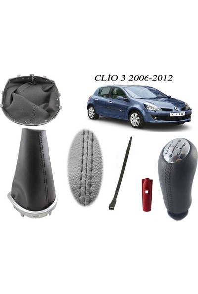 Vtskörük Renault Clio 3 Vites Körüğü+Deri Desenli Vites Topuzu Siyah Dikiş + Deri Topuz Parlak Kapak Vtskörük Renault Clio 3 Vites Körüğü+Deri Desenli Vites Topuzu Siyah Dikiş + Deri Topuz Parlak Kapak