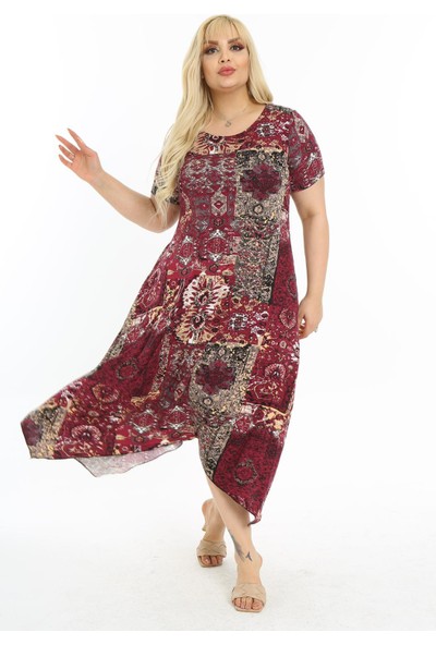 mezura Kadın Kısa Kol Büyük Beden Penye Viskon Elbise