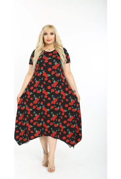 mezura Kadın Kısa Kol Büyük Beden Viskon Penye Elbise