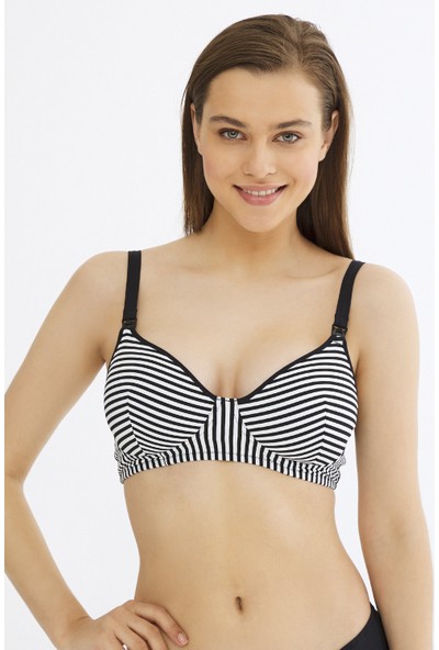 Penti Siyah Beyaz Çizgili Basic Mama Bikini Üstü Penti Siyah Beyaz Çizgili Basic Mama Bikini Üstü