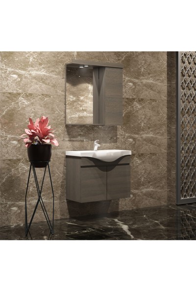 Özceden Yıldız Banyo Dolabı Antrasit Meşe Renkli 55 cm Mdf