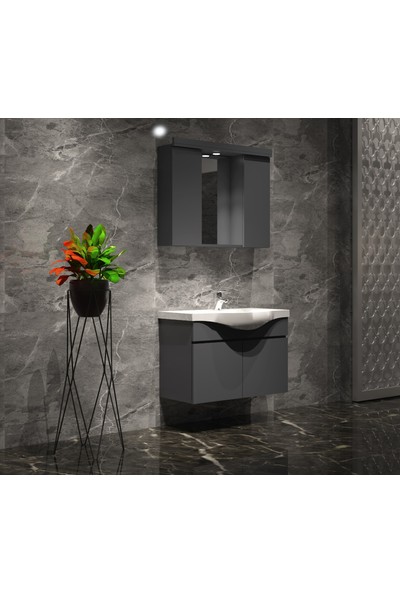 Özceden Yıldız Banyo Dolabı Takımı 80CM Asma Komple Antrasit Gri Mat Renkli Özceden Yıldız Banyo Dolabı Takımı 80CM Asma Komple Antrasit Gri Mat Renkli