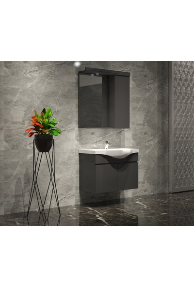 Özceden Yıldız Banyo Dolabı 55 cm Komple Antrasit Gri Mat