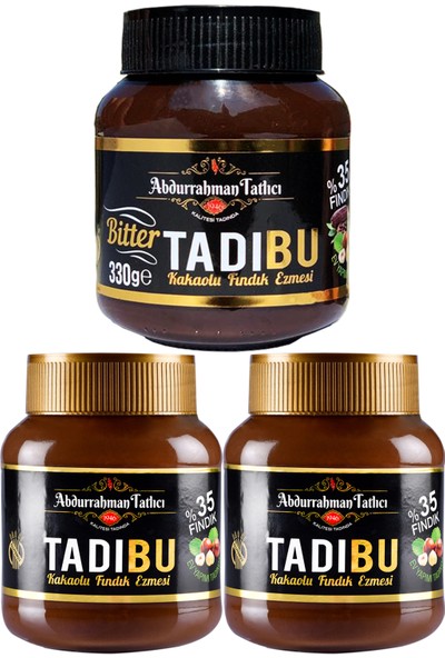 Abdurrahman Tatlıcı Tadıbu Bitter Kakaolu Fındık Ezmesi 330 Gr+ Tadıbu Kakaolu Fındık Ezmesi 330 gr x 2 Li Abdurrahman Tatlıcı Tadıbu Bitter Kakaolu Fındık Ezmesi 330 Gr+ Tadıbu Kakaolu Fındık Ezmesi 330 gr x 2 Li
