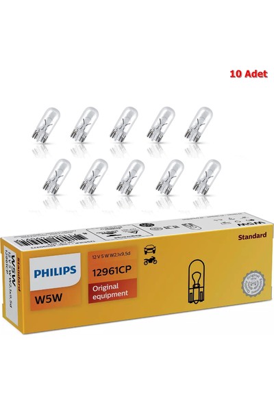 Philips 12V 5W Standart T10 Dipsiz Ampul (10 Adet) (W5W) 12961 Cp Ean- 8711500490919 Philips 12V 5W Standart T10 Dipsiz Ampul (10 Adet) (W5W) 12961 Cp Ean- 8711500490919